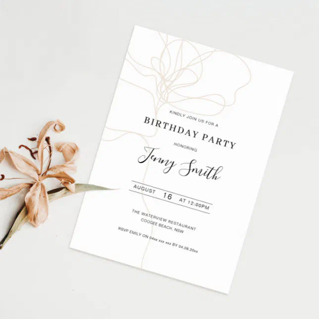 Illustrated line art birthday party invitation | Zazzle