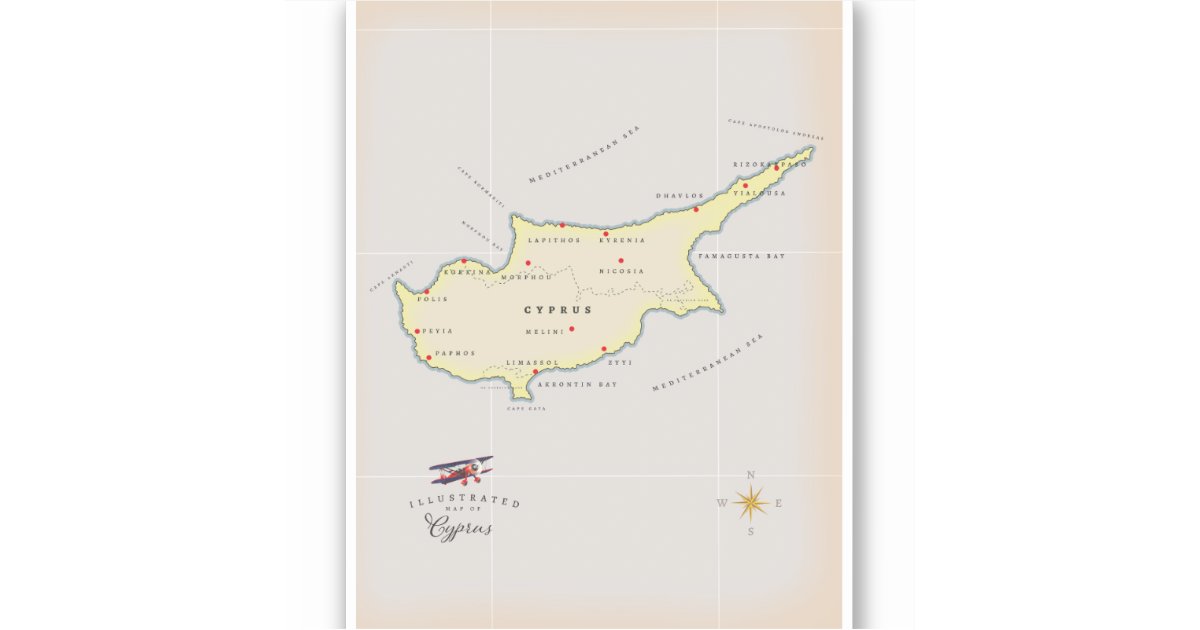 Illustrated map of Cyprus. | Zazzle