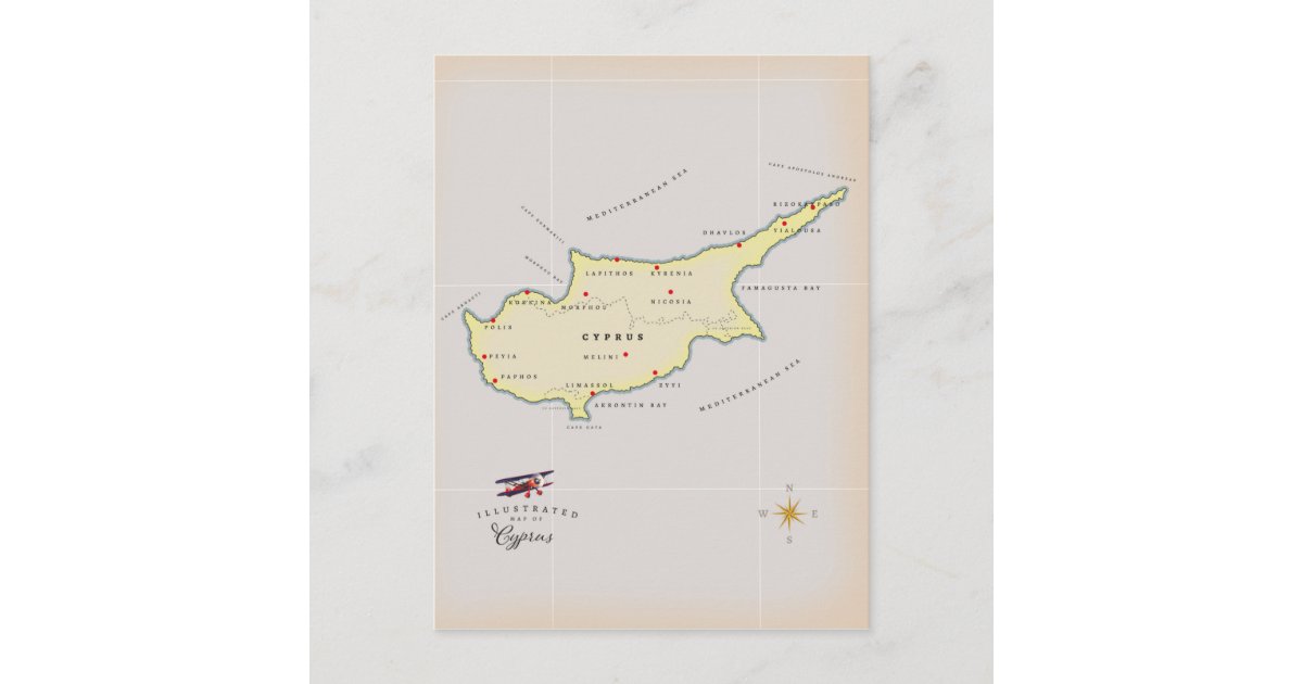 Illustrated map of Cyprus. Postcard | Zazzle