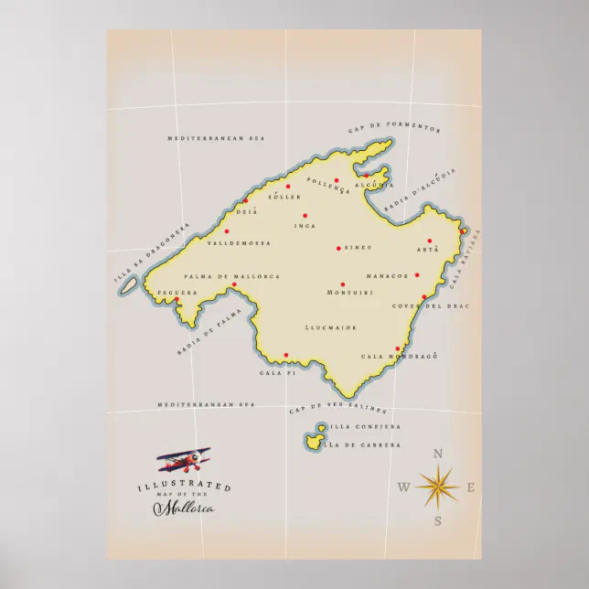 Illustrated map of Mallorca Poster | Zazzle