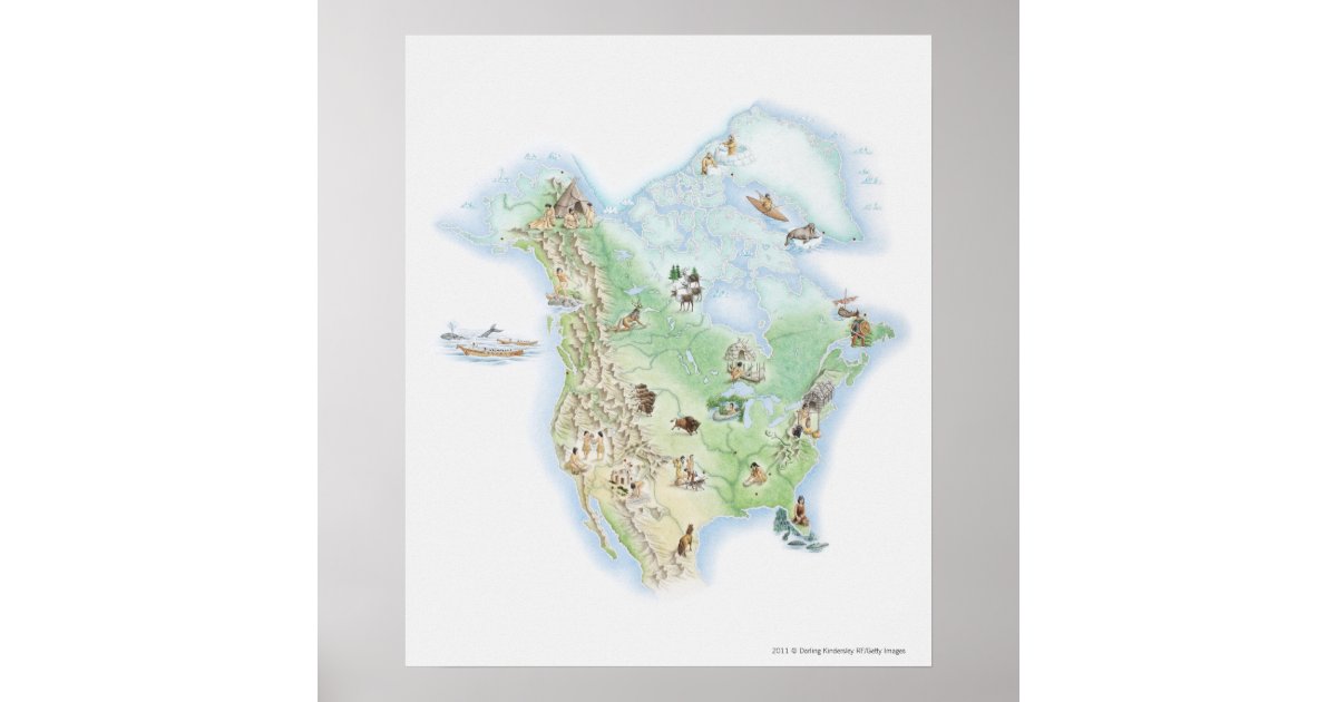 Illustrated map of North America Poster | Zazzle