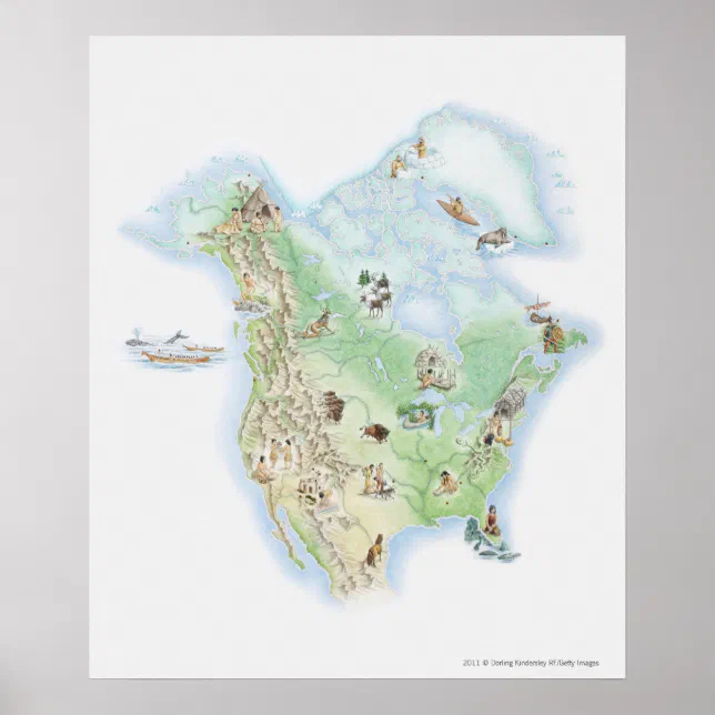 Illustrated map of North America Poster | Zazzle