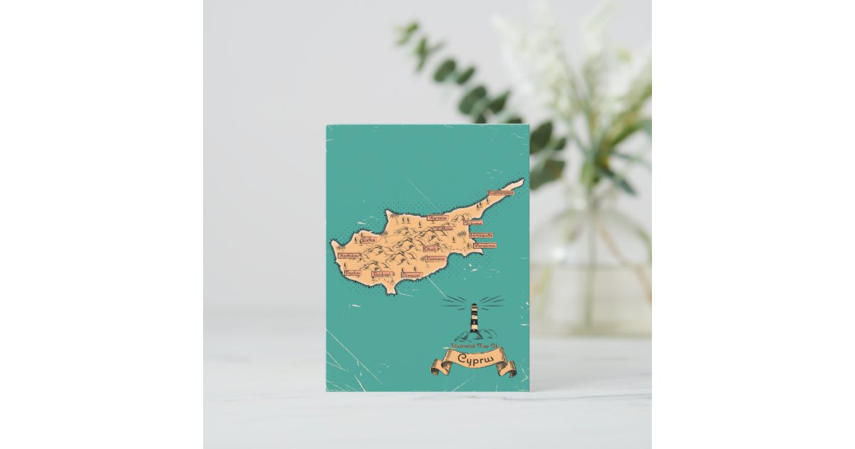 Illustrated Travel map Cyprus Invitation Postcard | Zazzle