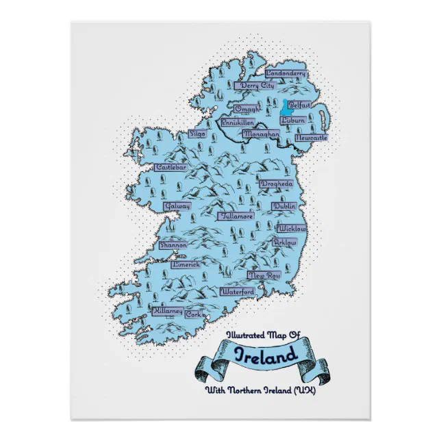 Illustrated Travel map of Scotland (Teal Version) Poster | Zazzle