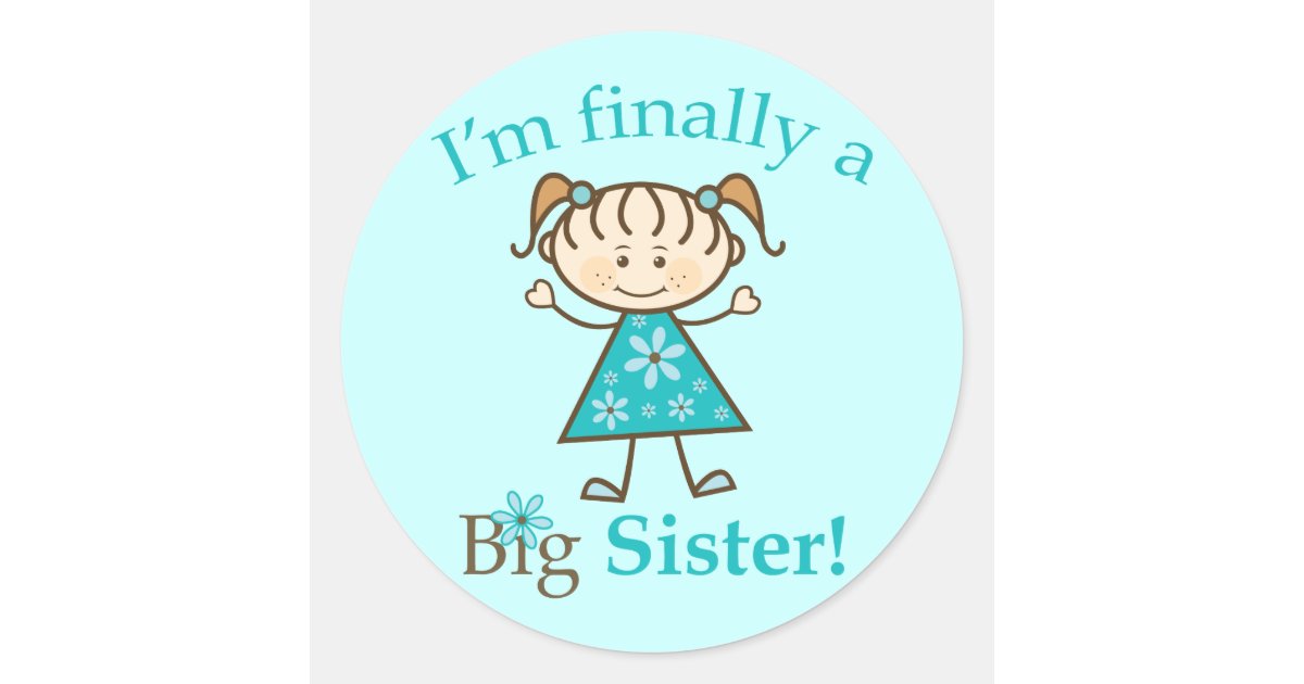 I'm Finally a Big Sister Stick Figure Girl Classic Round Sticker | Zazzle