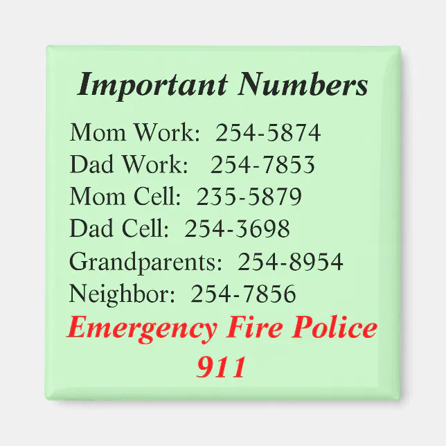 Important Numbers Magnet | Zazzle