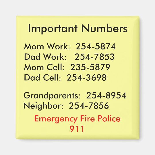 Important Numbers Magnet | Zazzle.co.uk