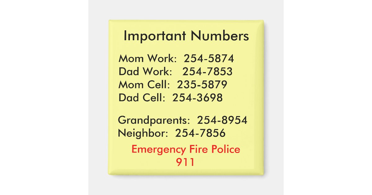 Important Numbers Magnet | Zazzle