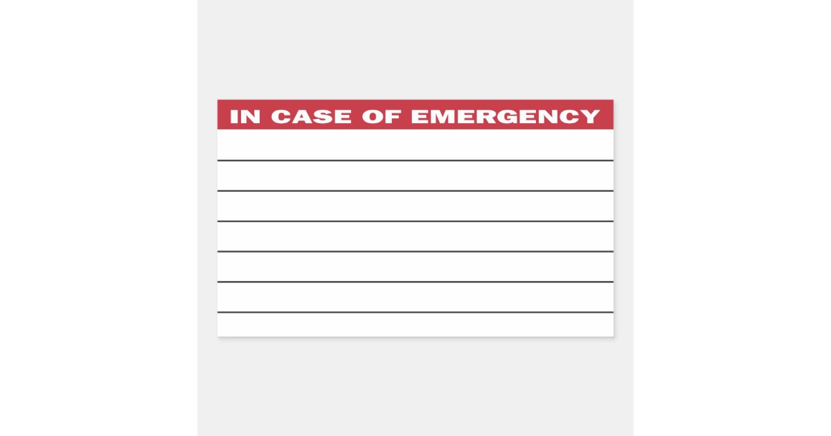 In Case of Emergency Information Sticker | Zazzle