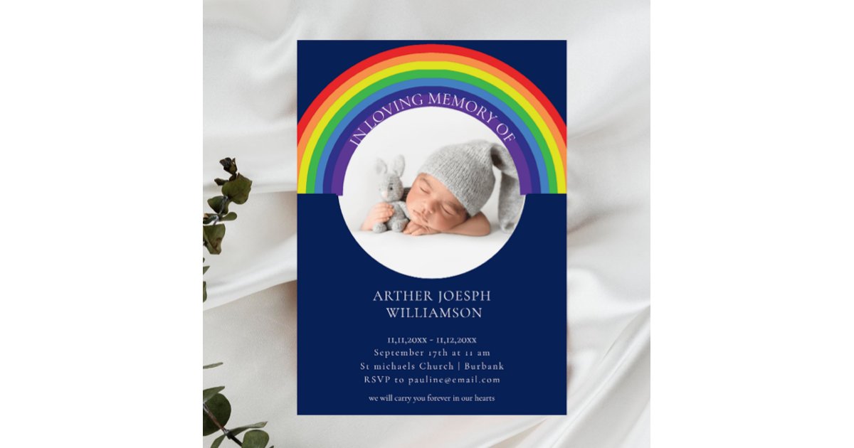 in loving memory blue rainbow baby funeral modern invitation | Zazzle