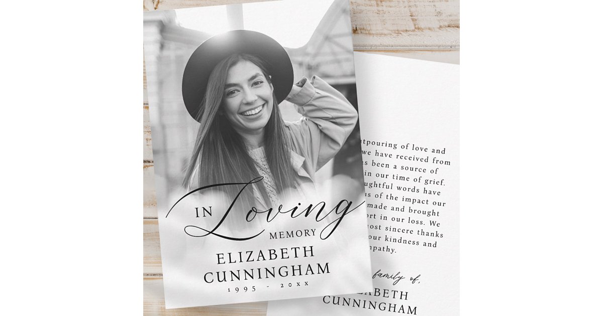 In Loving Memory Clouds Memorial Modern Photo Thank You Card | Zazzle