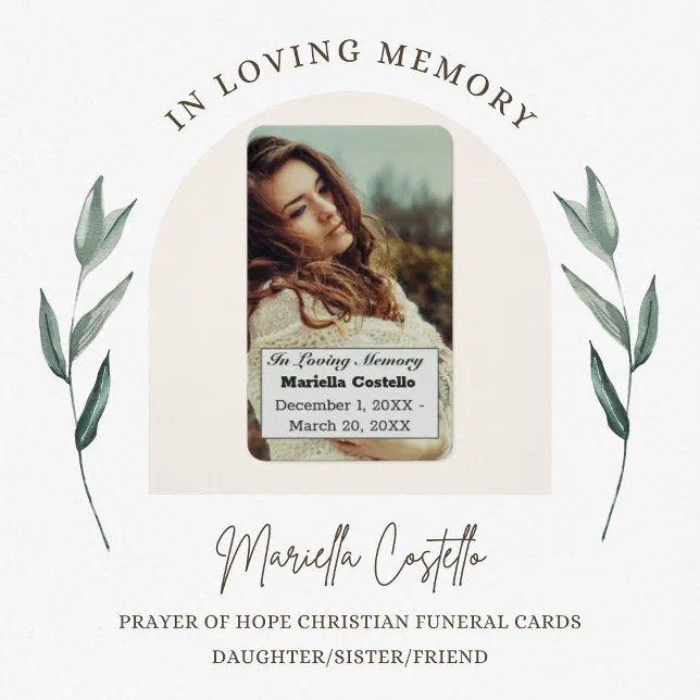 In Loving Memory [Daughter Photo] Prayer Card | Zazzle