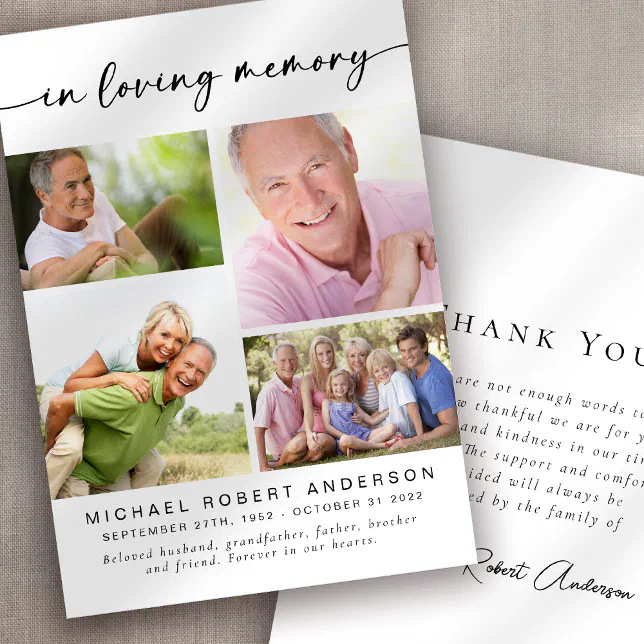 In Loving Memory | Four Photo Collage Funeral Thank You Card | Zazzle