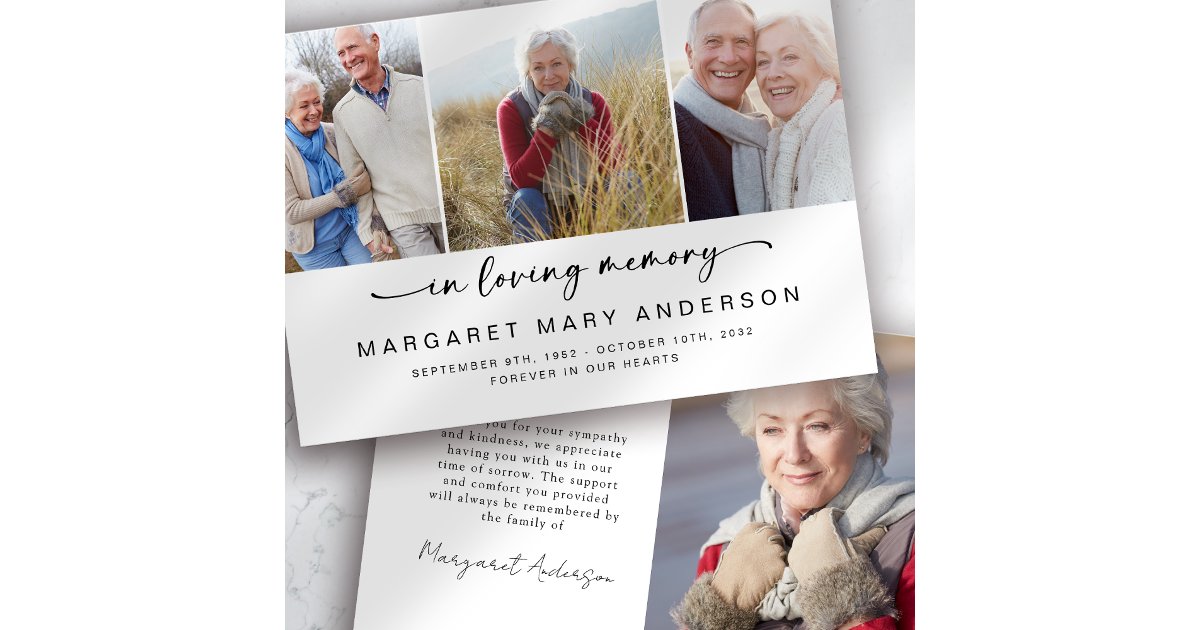In Loving Memory | Four Photos Funeral Sympathy Thank You Card | Zazzle
