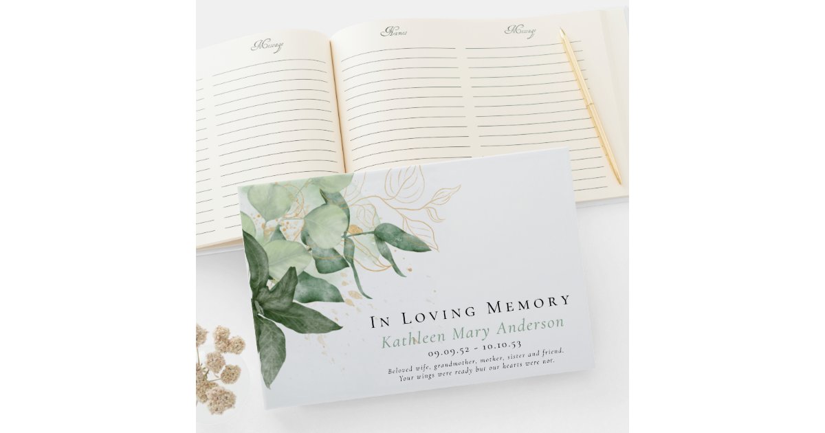In Loving Memory Greenery Memorial Guest Book | Zazzle