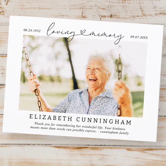 In Loving Memory Memorial Simple Modern Photo Postcard | Zazzle