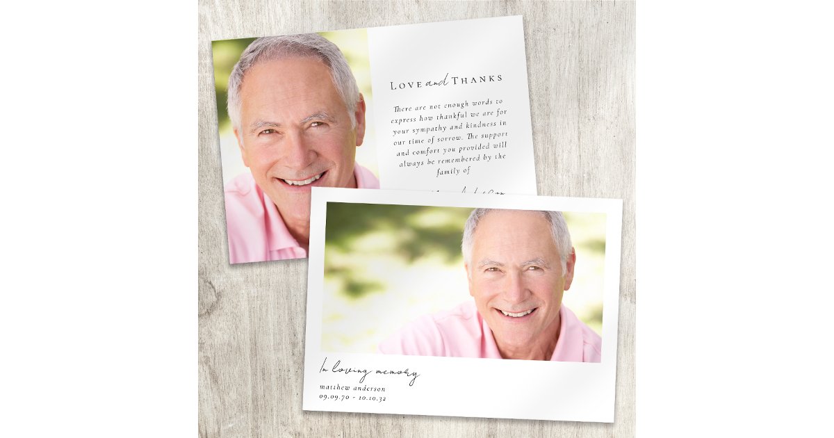 In Loving Memory Modern Minimal Photo Bereavement Thank You Card | Zazzle