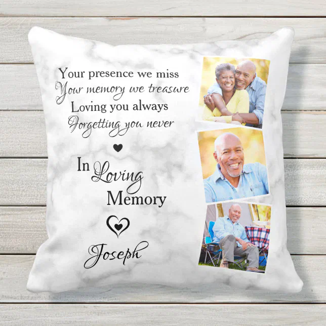 In Loving Memory Personalized 3 Photo Memorial Cushion | Zazzle