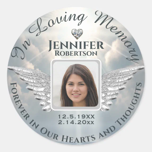 In Loving Memory Photo Silver Classic Round Sticker | Zazzle