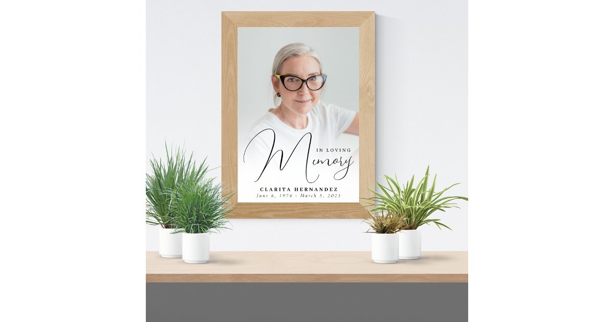 In Loving Memory Script Elegant Photo Funeral Poster | Zazzle
