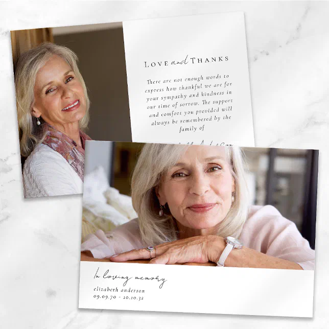 In Loving Memory Two Photo Sympathy Funeral Thank You Card | Zazzle