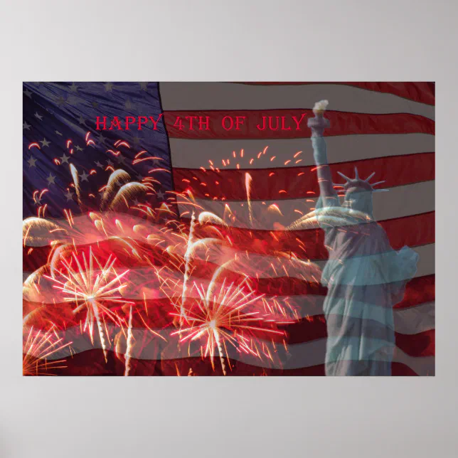 Independence Day Firework & Statue of Liberty Poster | Zazzle