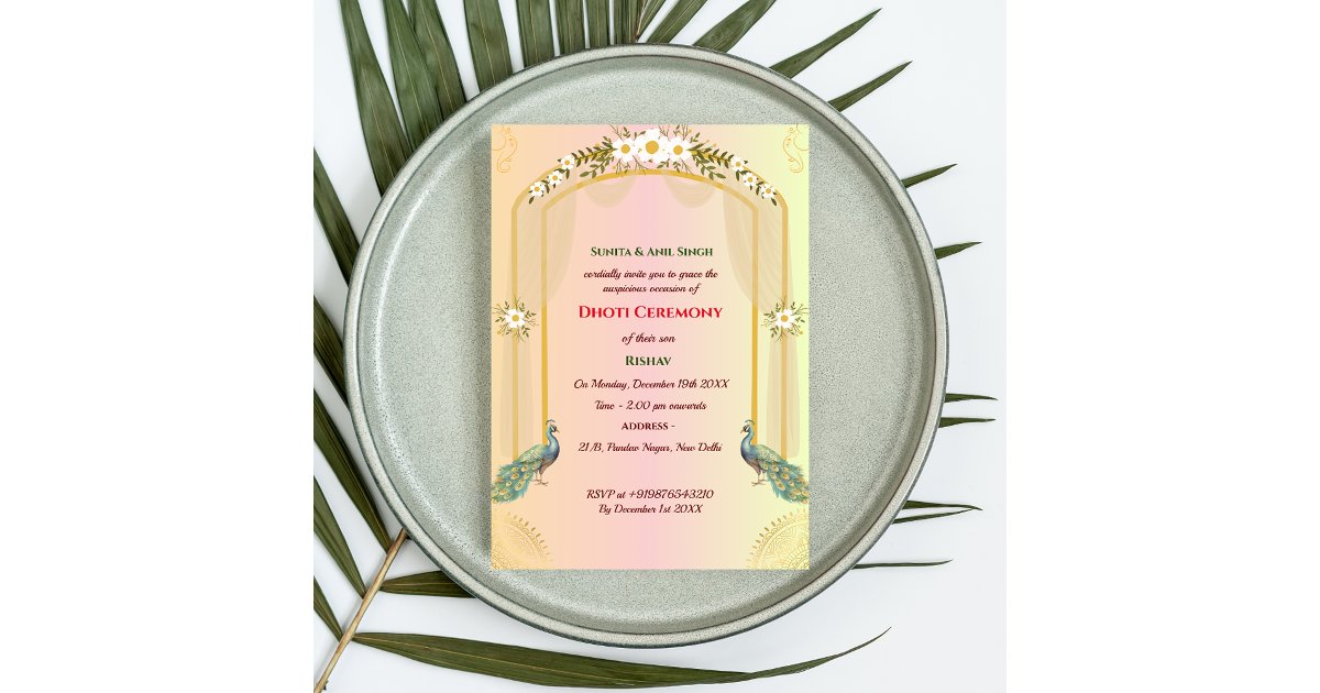 Indian Hindu Boy Dhoti Ceremony Pancha Kattu Invitation | Zazzle