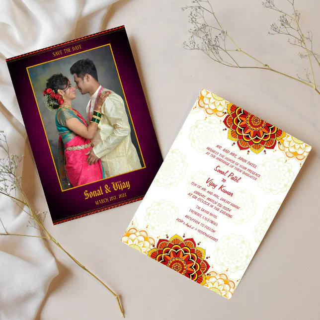 Indian Hindu Wedding Couple Image Chakra Design Invitation | Zazzle