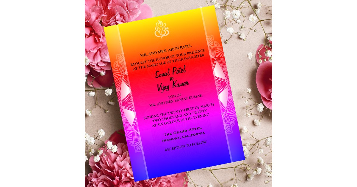 Indian Hindu Wedding Ganesha & Chakra Rainbow Invitation | Zazzle