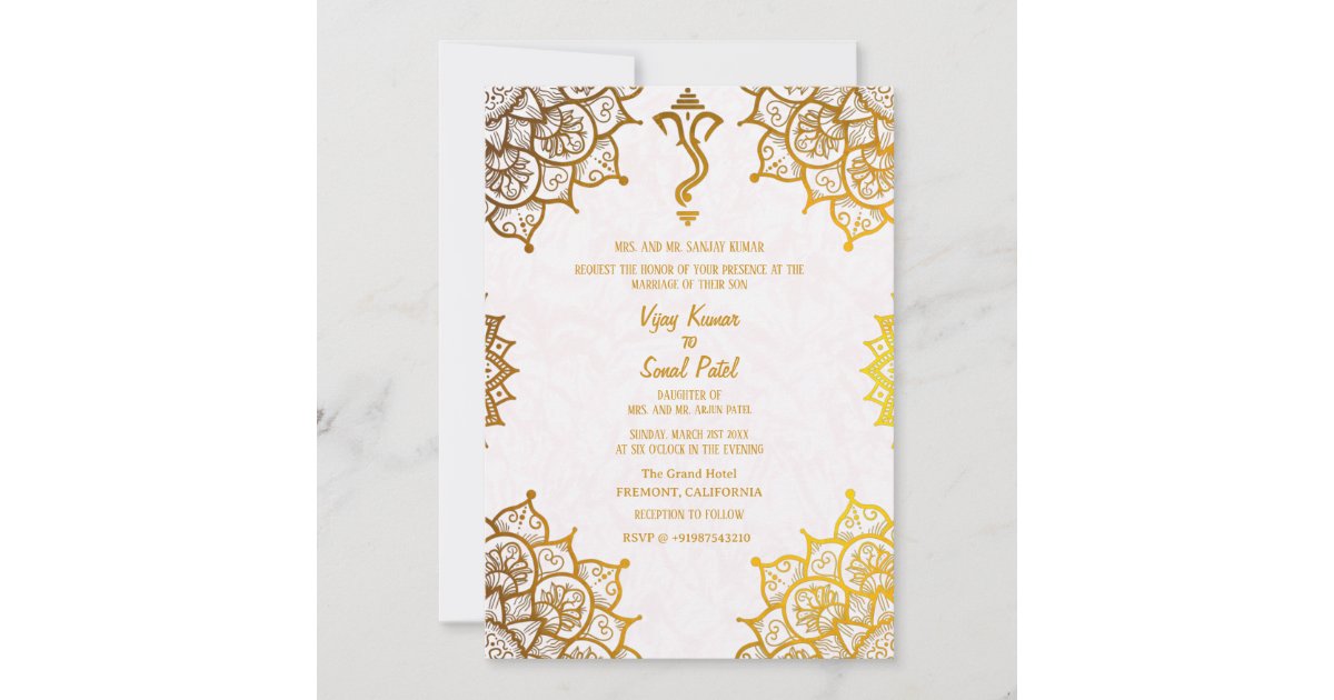 Indian Hindu Wedding Golden Elements Custom Image Invitation | Zazzle