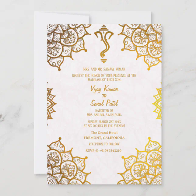 Indian Hindu Wedding Golden Elements Custom Image Invitation | Zazzle