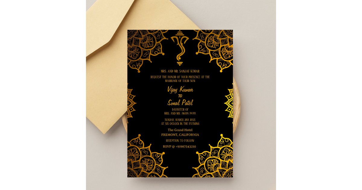Indian Hindu Wedding Golden Elements Custom Image Invitation | Zazzle