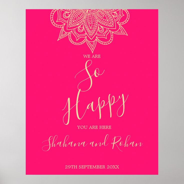 Indian Style Pink Gold Colour Chic Wedding Welcome Poster | Zazzle