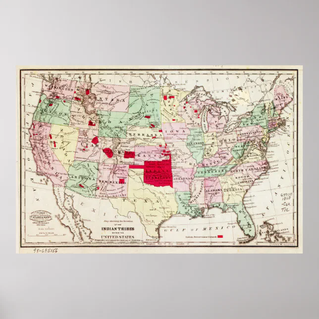 Indian Tribes within the United States Map (1868) Poster | Zazzle