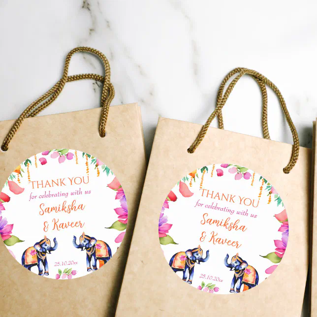 Indian wedding elephants cerise flowers favour gif classic round ...