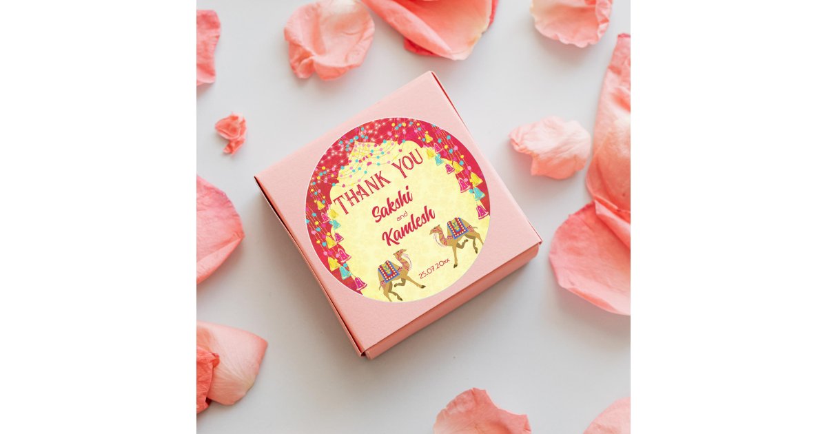 Indian wedding Rajasthani camels colourful favour Classic Round Sticker ...