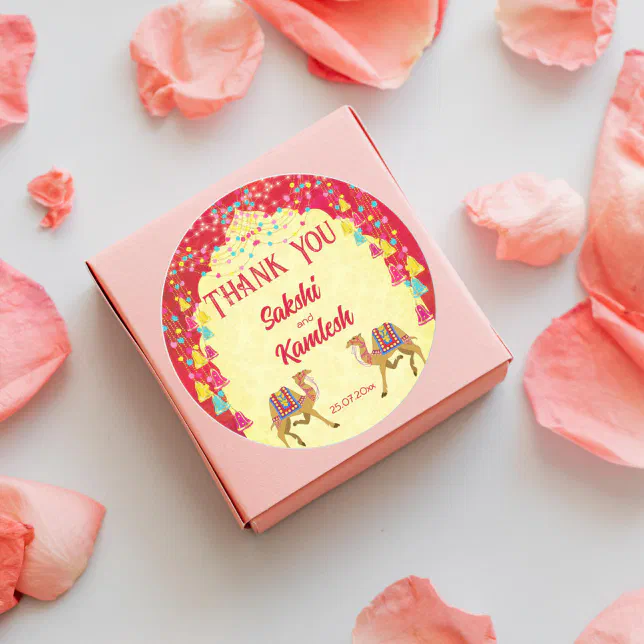 Indian wedding Rajasthani camels colourful favour Classic Round Sticker ...