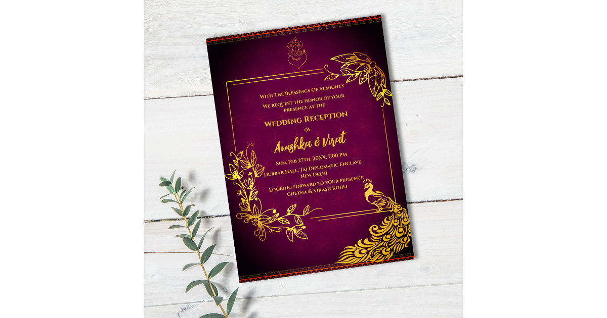 Indian Wedding Reception Invitation | Zazzle