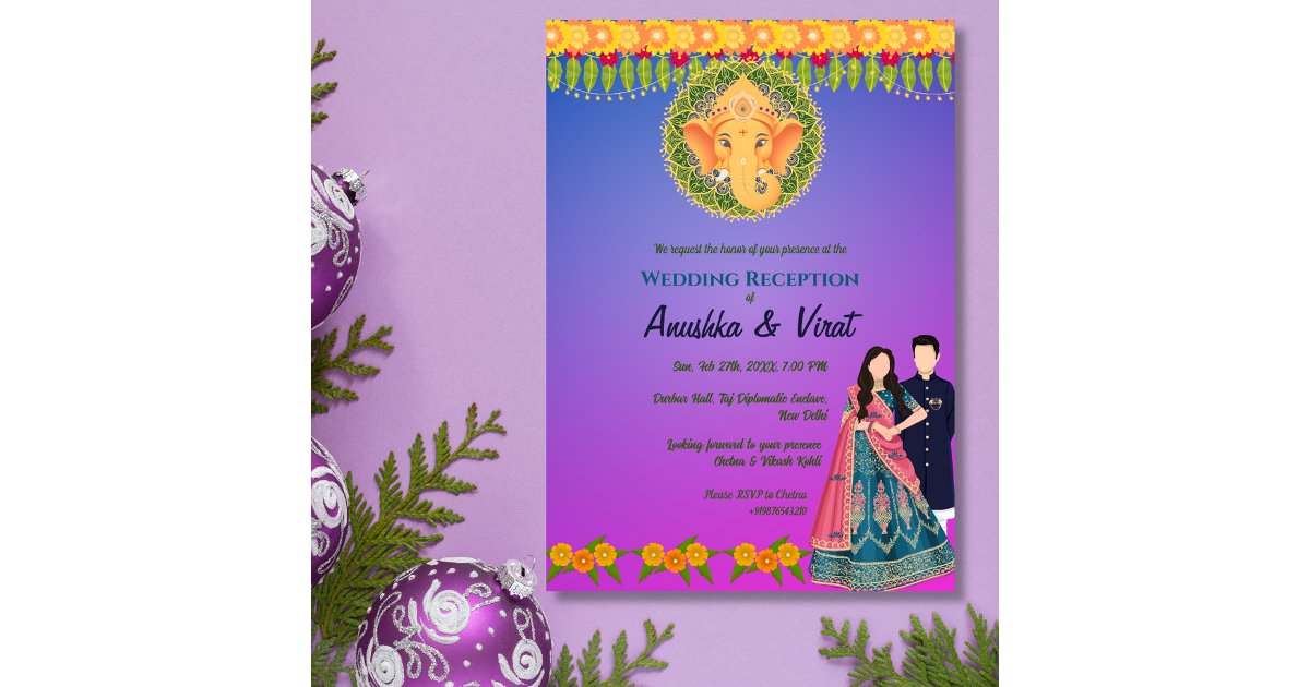 Indian Wedding Reception Invitation | Zazzle