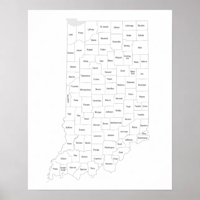 Indiana Counties map with state outline Poster | Zazzle