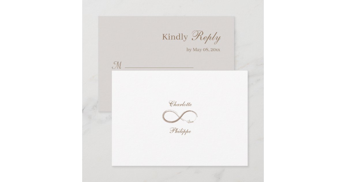 Infinity Symbol White Grey Gold Wedding RSVP Invitation | Zazzle