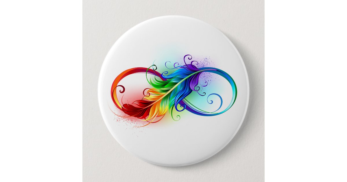 Infinity Symbol with Rainbow Feather 10 Cm Round Badge | Zazzle
