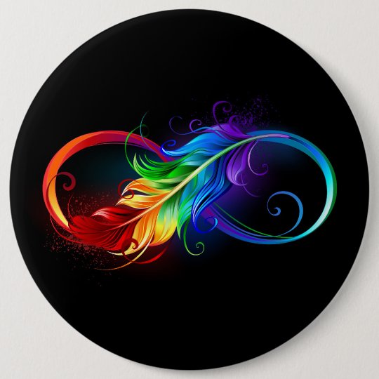 Infinity Symbol with Rainbow Feather 6 Cm Round Badge | Zazzle.co.uk