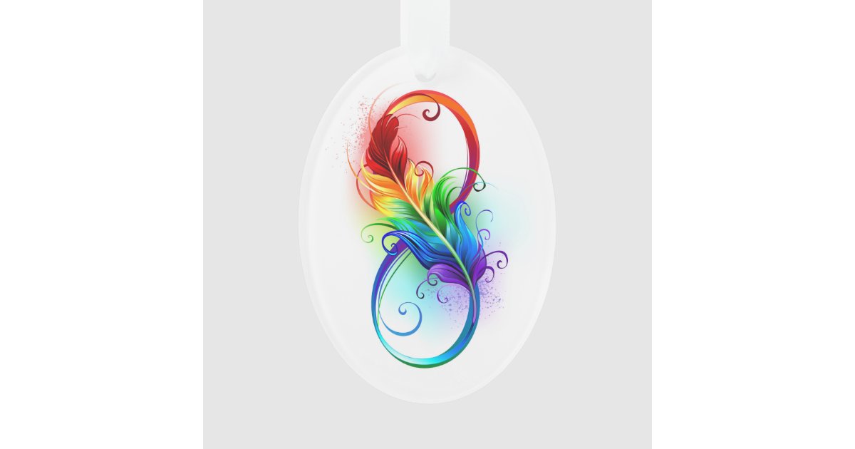 Infinity Symbol with Rainbow Feather Ornament | Zazzle