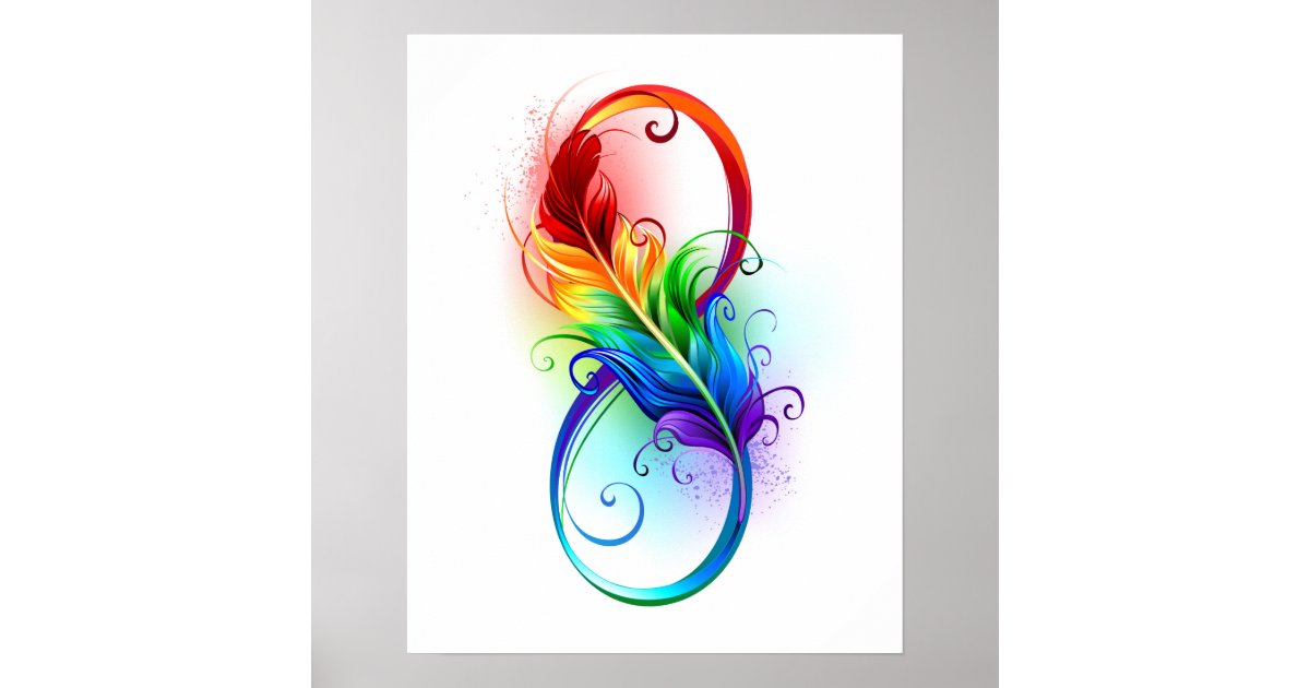 Infinity Symbol with Rainbow Feather Poster | Zazzle