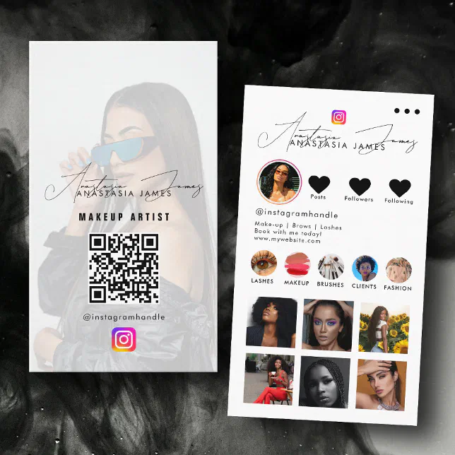 Influencer Photo Feed Grid QR Code Black White Business Card | Zazzle