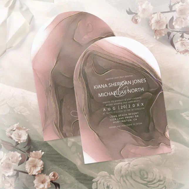 Ink Flow Wedding Taupe Arch ID762 Invitation | Zazzle