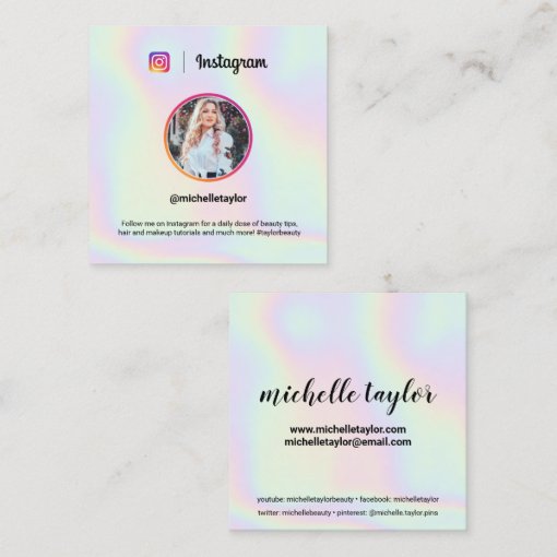 Instagram photo trendy holographic pastel rainbow calling card | Zazzle