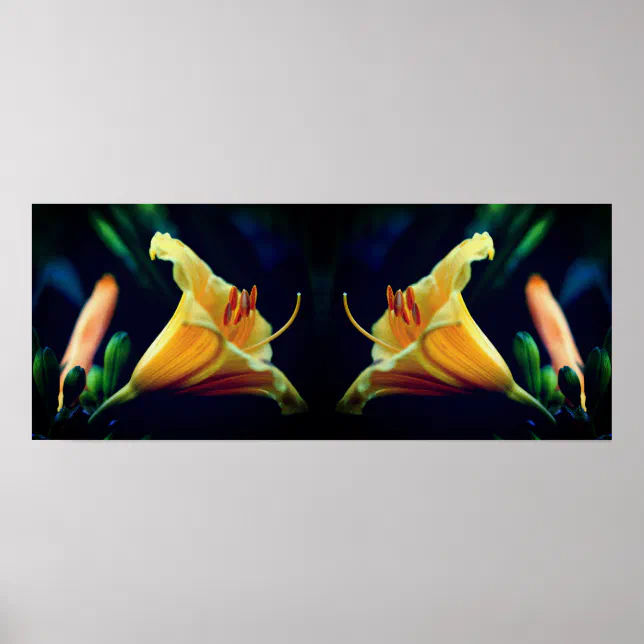 Intense Yellow Lily Flower Mirror Abstract Poster | Zazzle