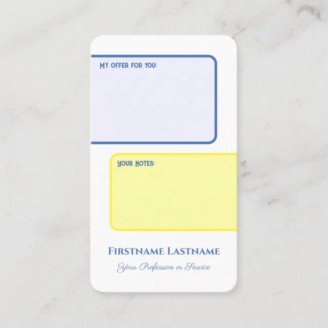 Interactive personal offer and customer notes business card | Zazzle
